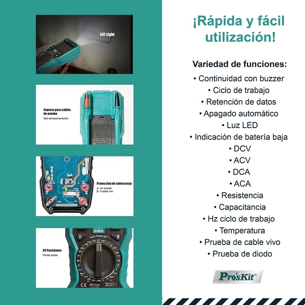 Electrónica Mendoza. TESTER DIGITAL PROSKIT RMS/NCV MT-1707